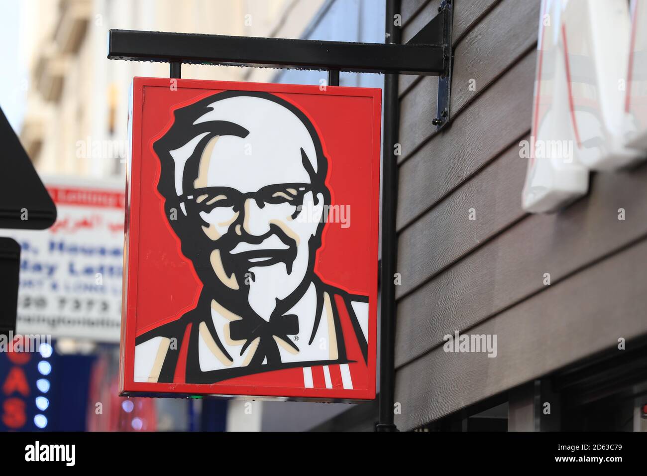 A view of a sign for a KFC fast food restaurant in London Stock Photo ...