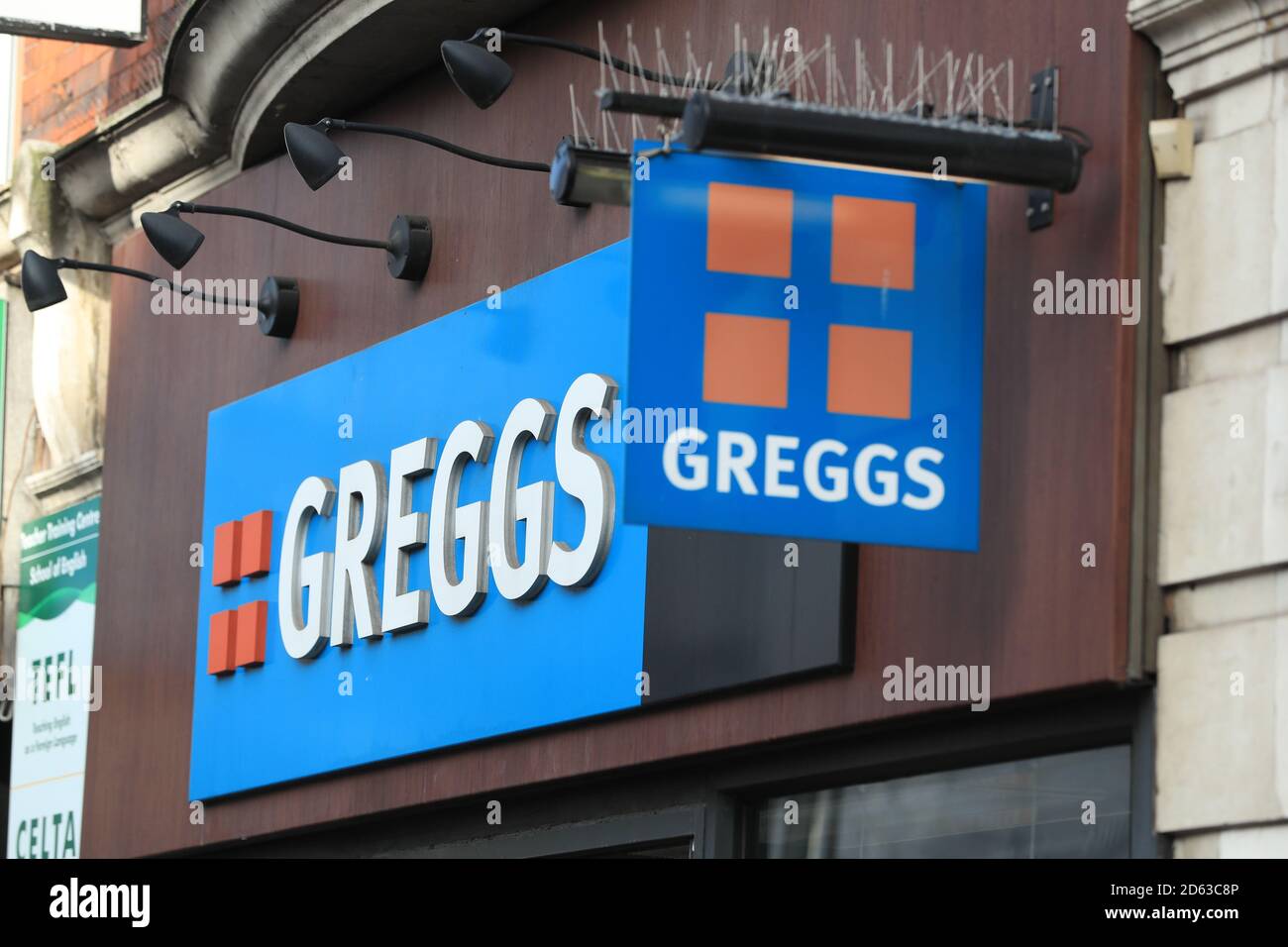 A view of a sign for Greggs bakery shop in London Stock Photo - Alamy