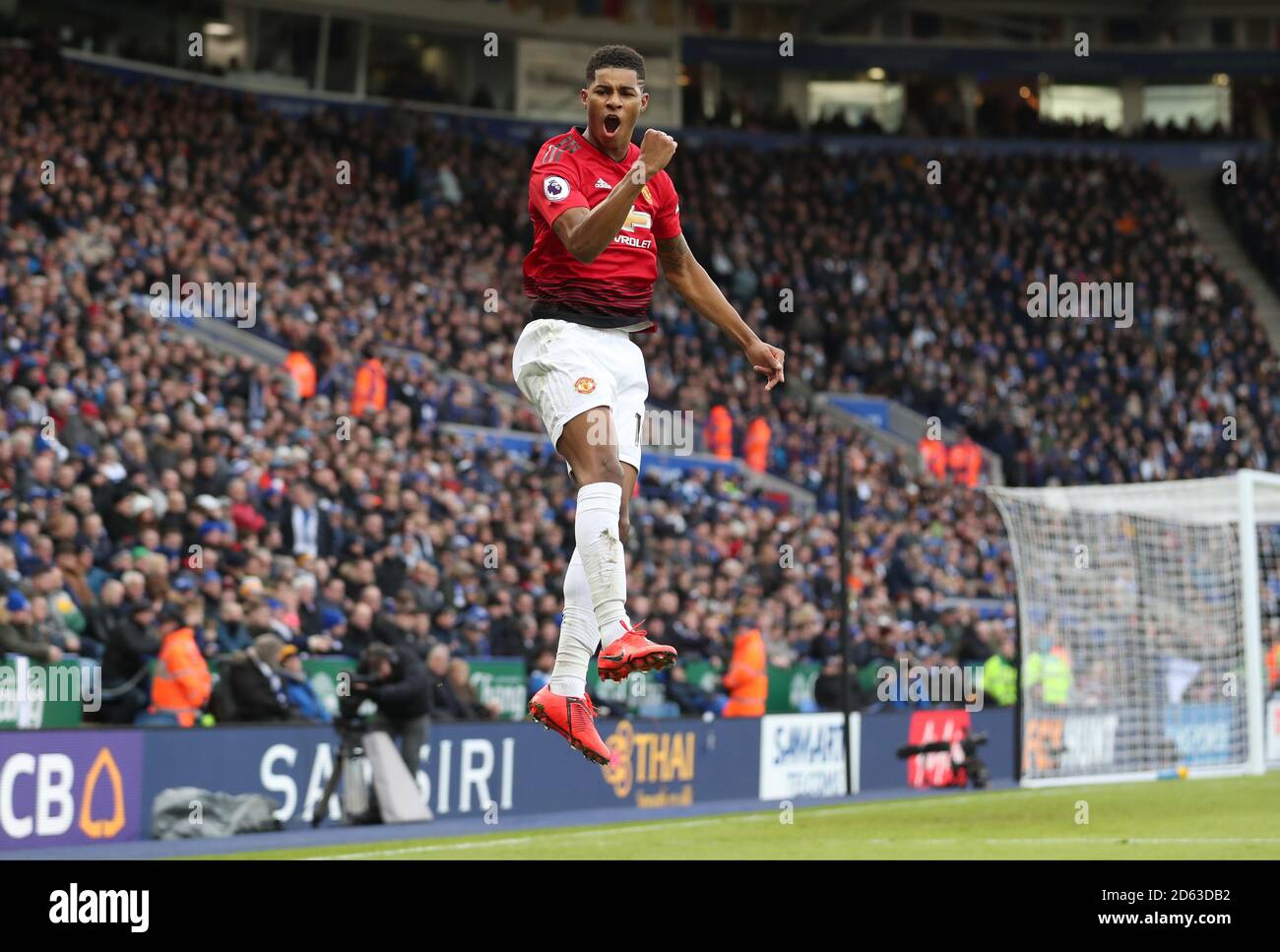 Manchester United's Marcus Rashford celebrates after he scores to put ...