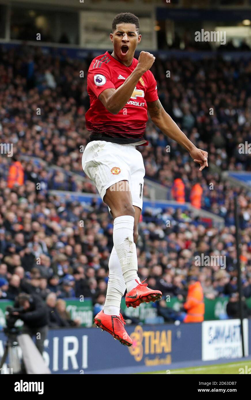 Manchester United's Marcus Rashford celebrates after he scores to put ...