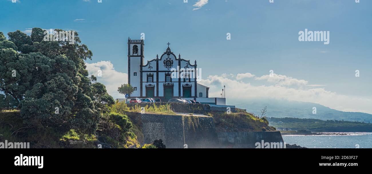 Beach area Grande and Catholic Church, Sao Roque, Sao Miguel, Azores ...