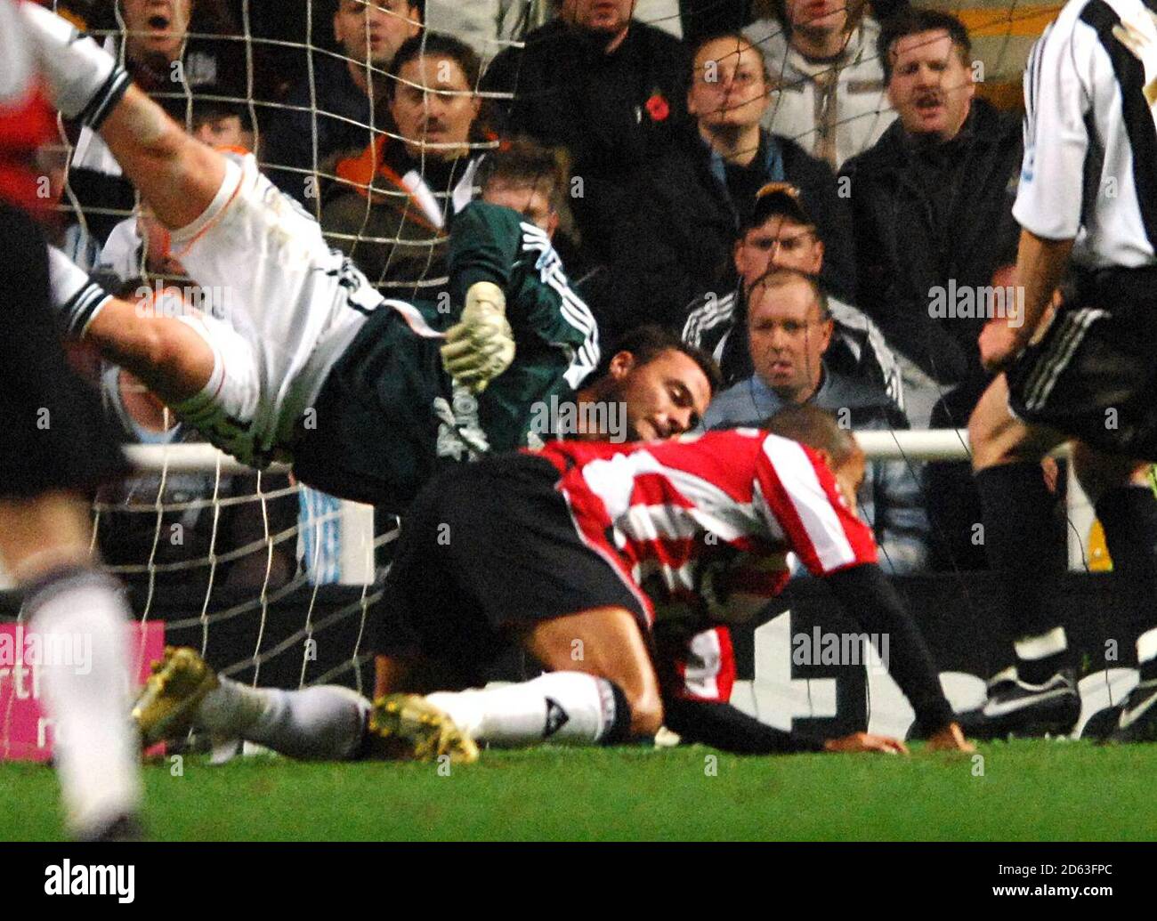 Sheffield United's Danny Webber heads past Steve Harper, Newcastle ...