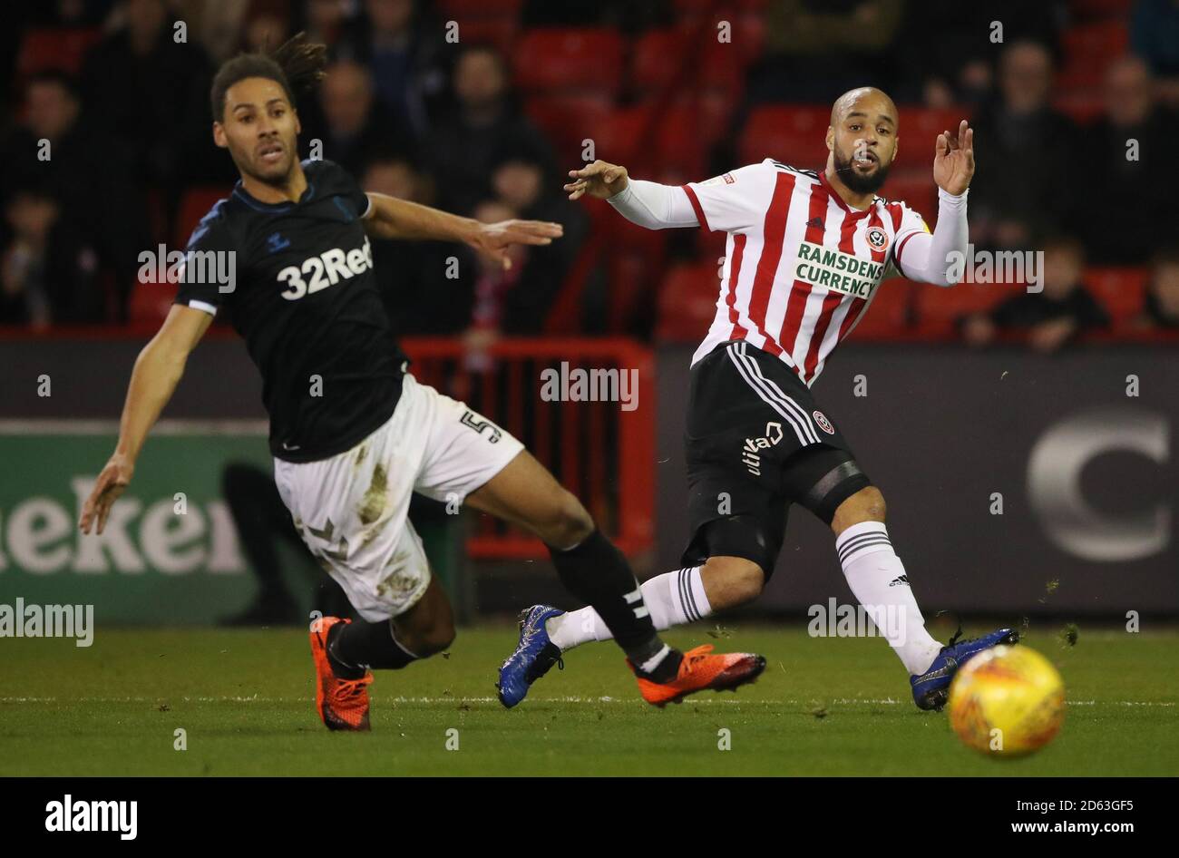 Sheffield United's David McGoldrick shoots across goal after beating ...