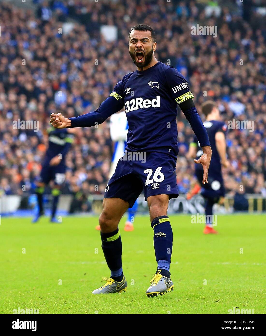 Derby County's Ashley Cole celebrates scoring his side's first goal of ...