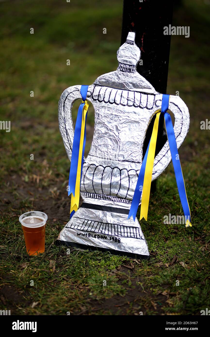 A foil covered homemade FA Cup outside the ground before kick-off Stock ...
