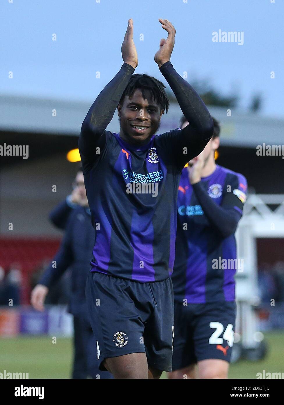 Luton Town's Pelly-Ruddock Mpanzu celebrates after the final whistle ...