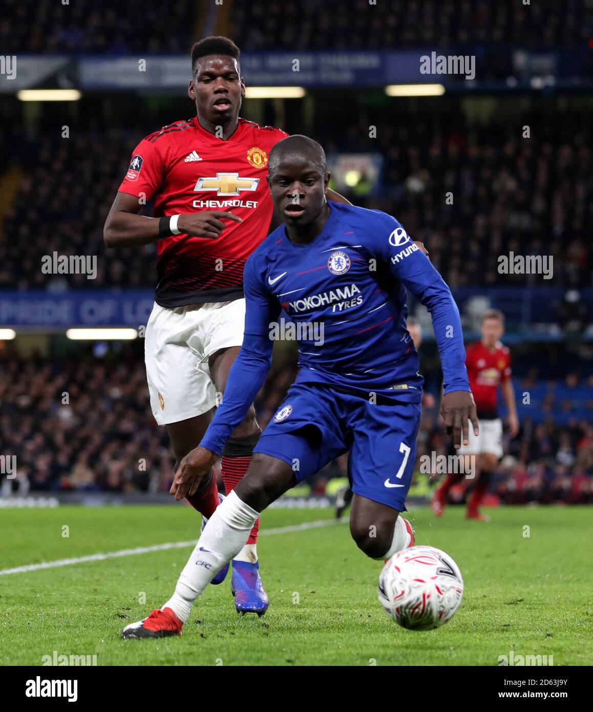 Manchester United's Paul Pogba (left) in action with Chelsea's N'Golo ...