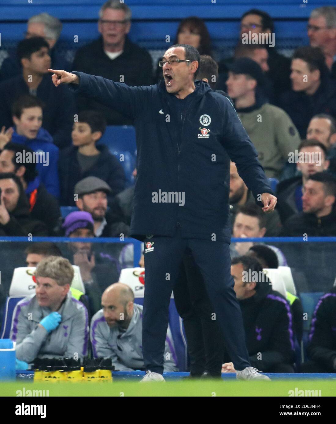 Chelsea manager Maurizio Sarri directs his team rom the sideline Stock ...