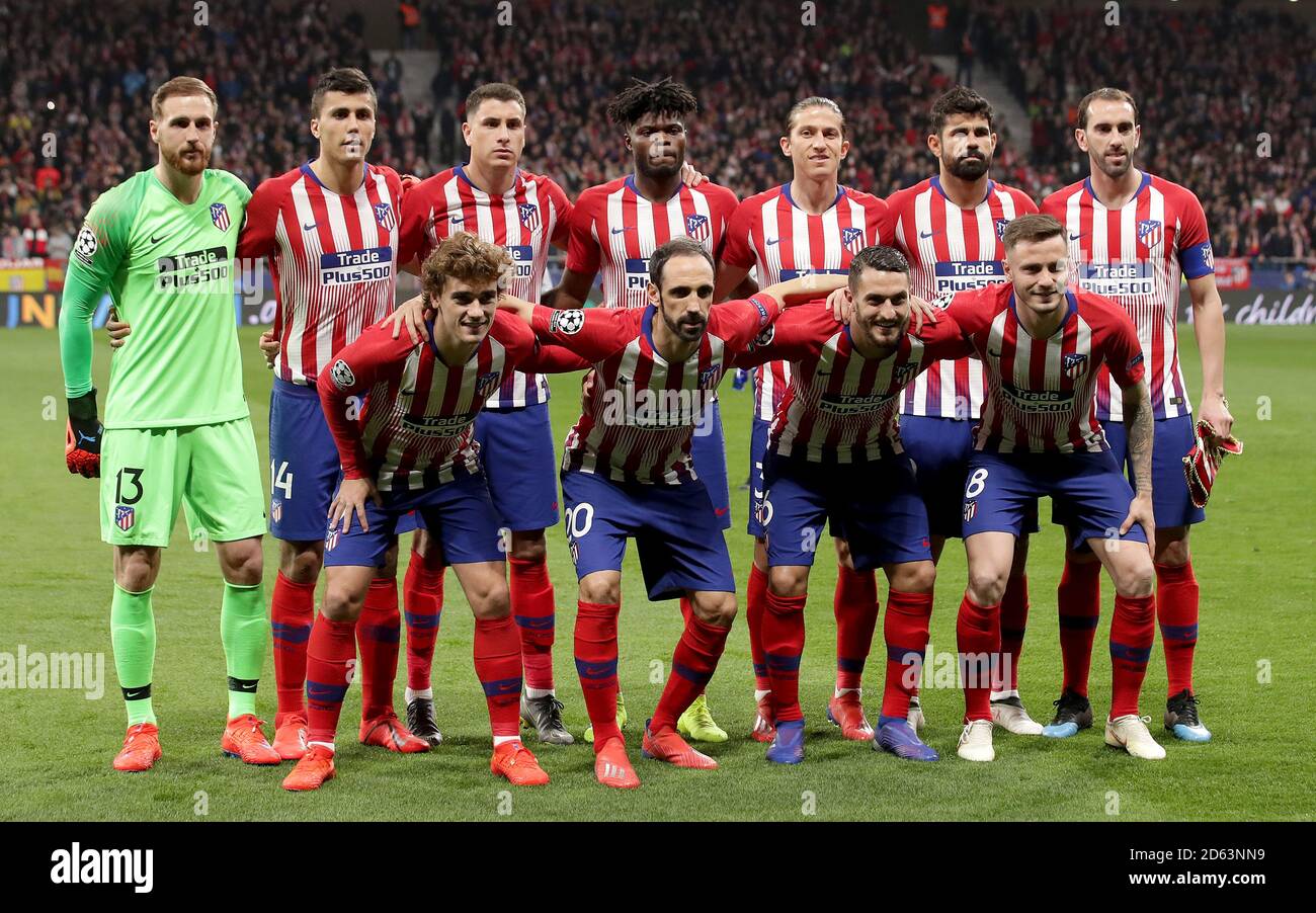 Back row, left to right, Atletico Madrid's Jan Oblak, Rodri, Jose ...