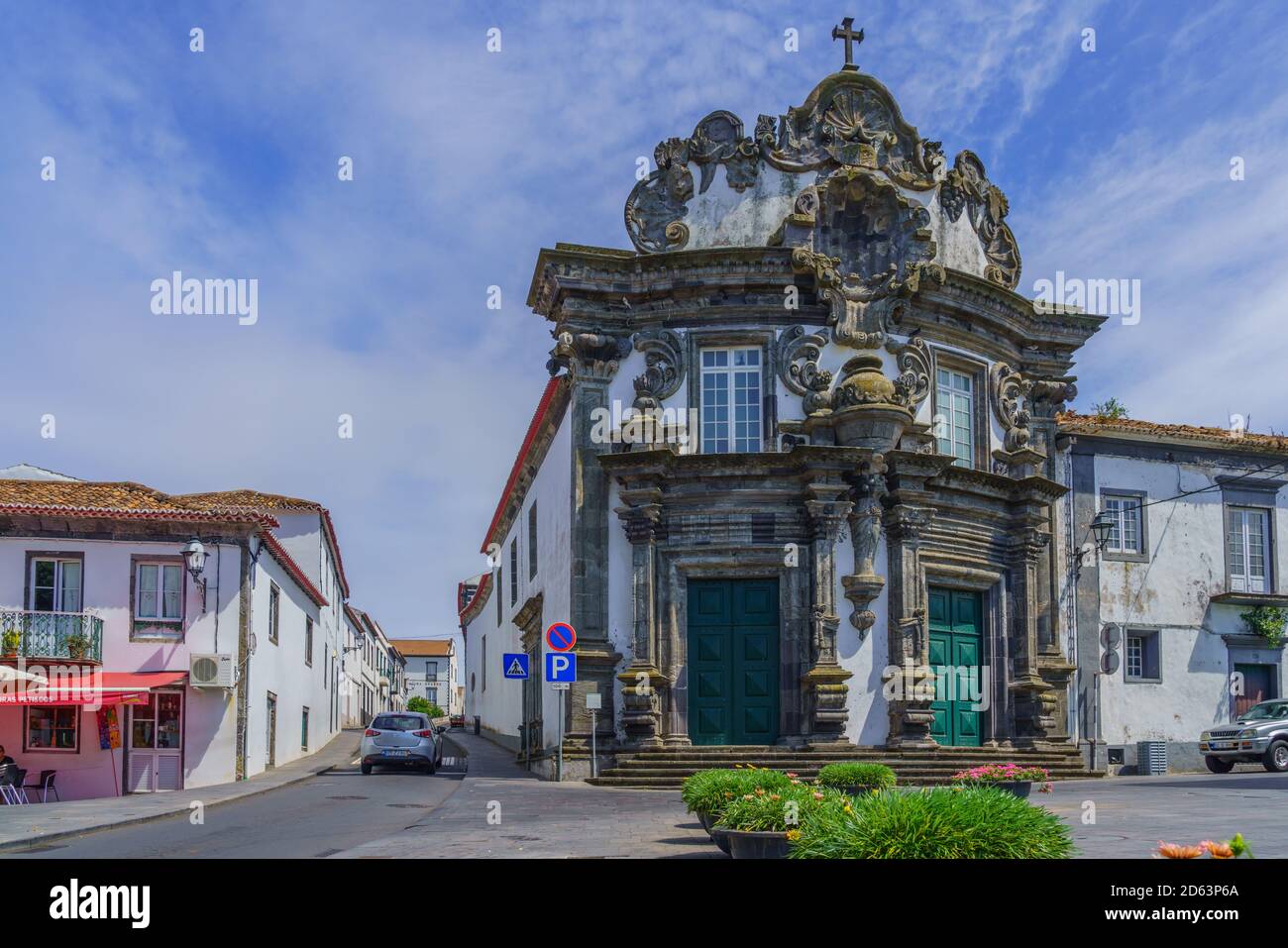 View of the Church of Espirito Santo, Ribeira Grande, Sao Miguel island ...