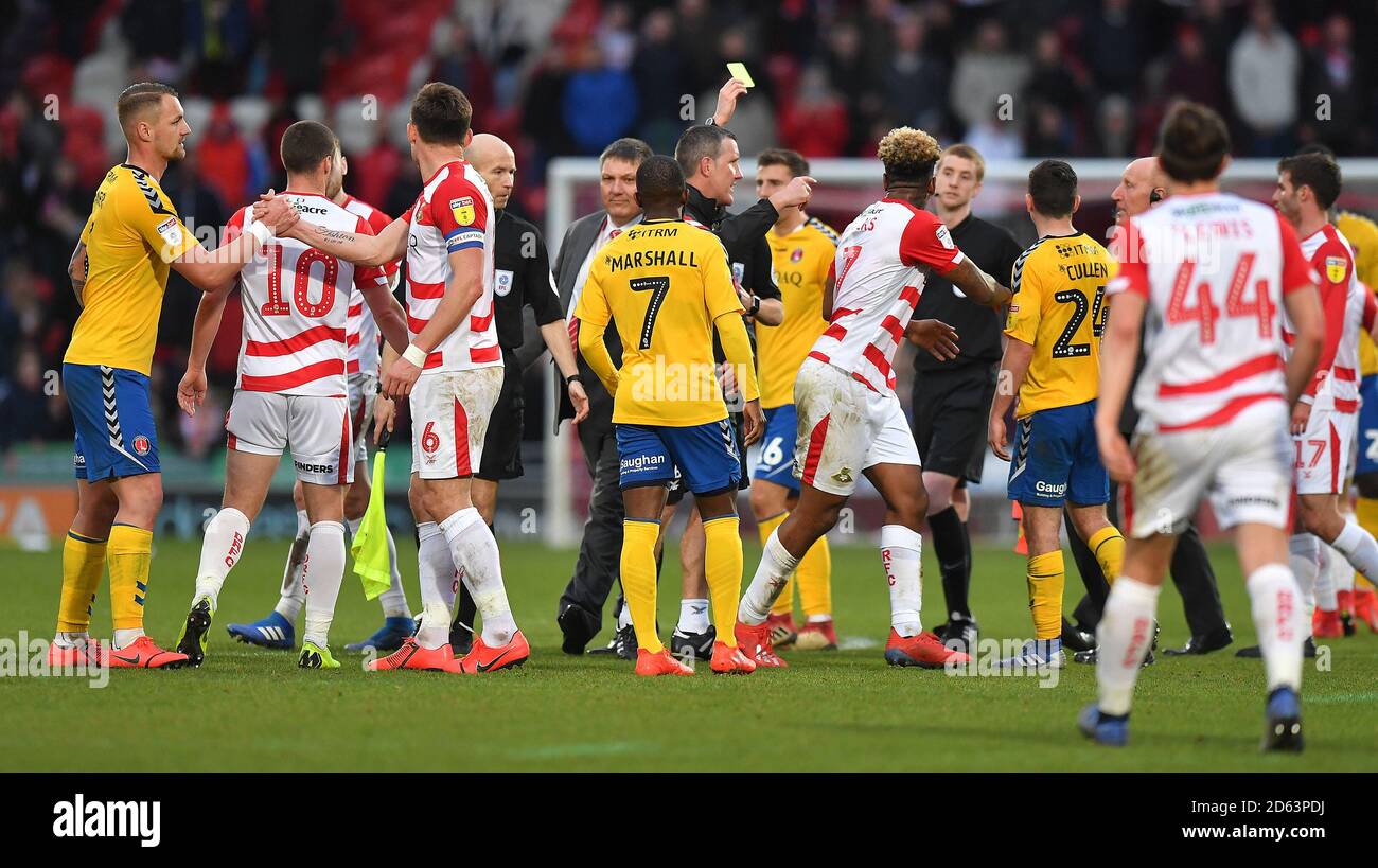 Yet another yellow card from Referee Ben Toner after the final whistle ...
