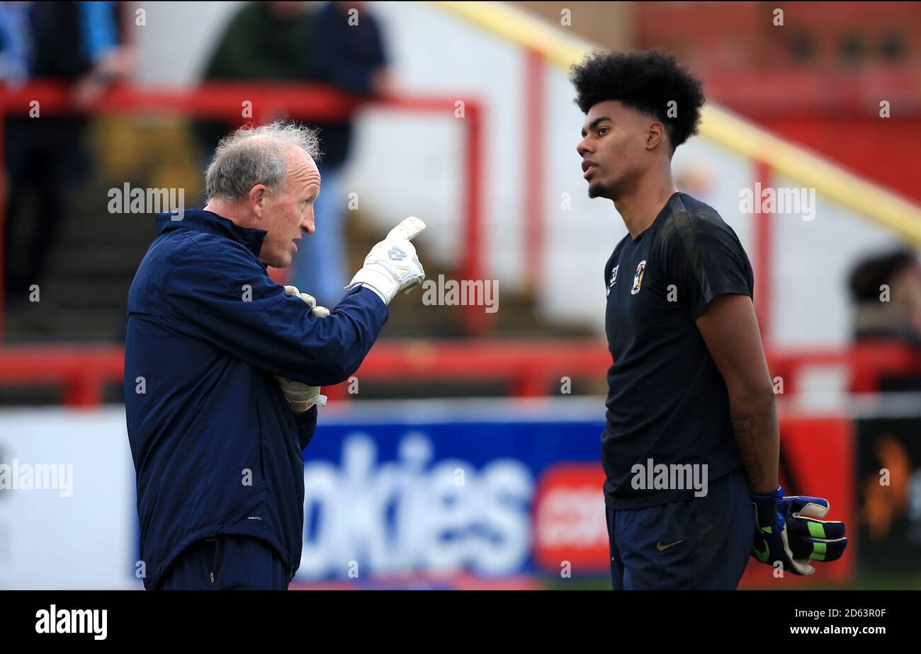 Coventry City Goalkeeping Coach Steve Ogrizovic (left) speaks with ...