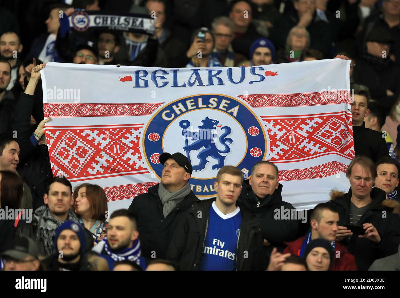 Chelsea fans hold banner in stands hi-res stock photography and images ...