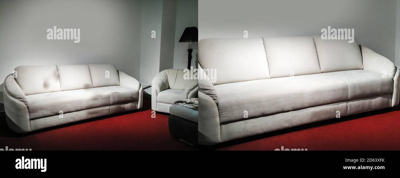 Leather clean and dirty sofa before and after. Dust, neatness Stock ...