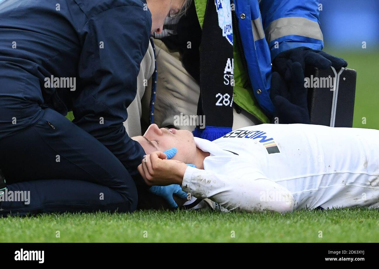 Coventry City's Luke Thomas is treated for an injury Stock Photo - Alamy
