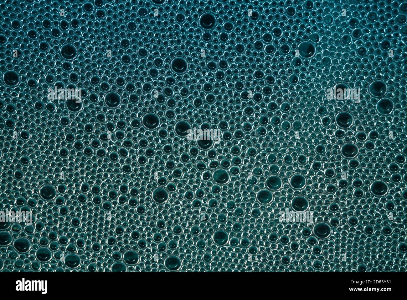 shiny bubbles. Soap air bubbles on water liquid surface. Liquid gel on ...