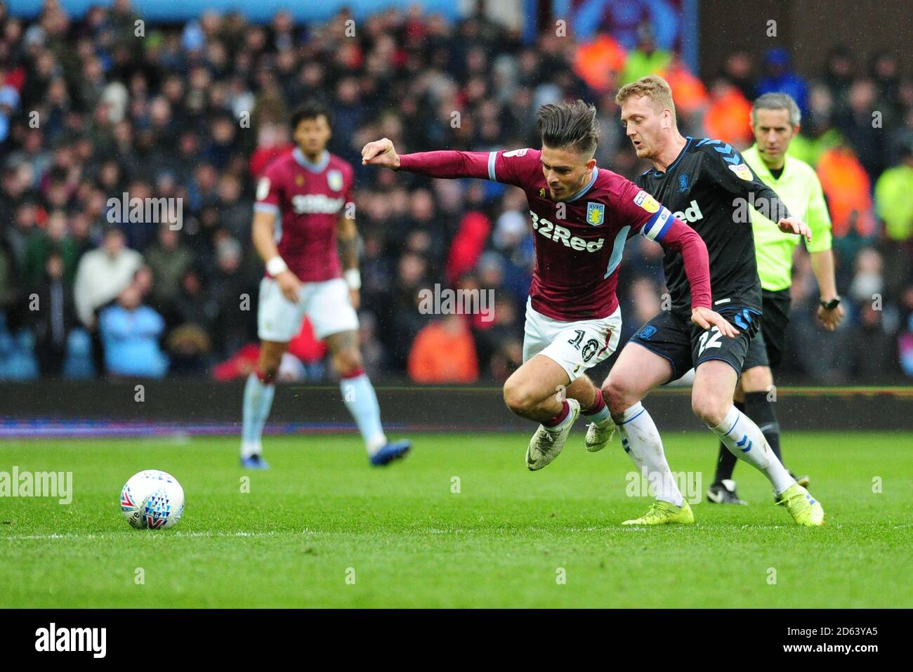 Aston Villa's Jack Grealish and Middlesbrough's George Saville battle ...