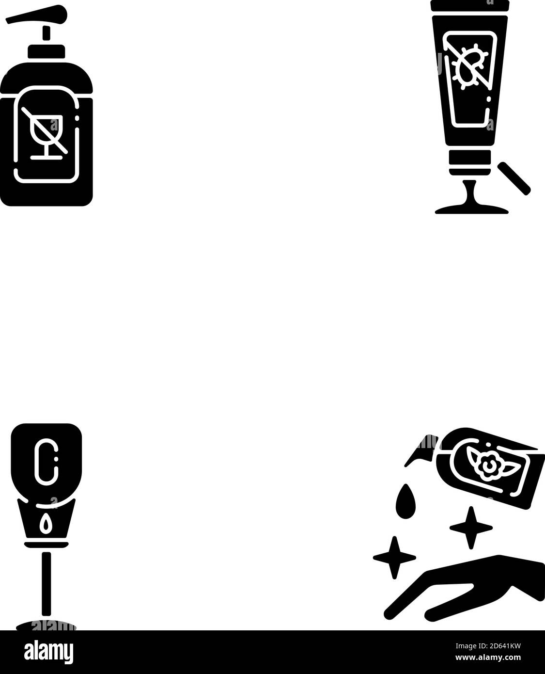 Disinfectant hand sanitizers black glyph icons set on white space Stock ...