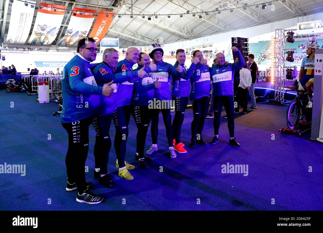 Derny riders pose for a photograph during Day One Stock Photo - Alamy