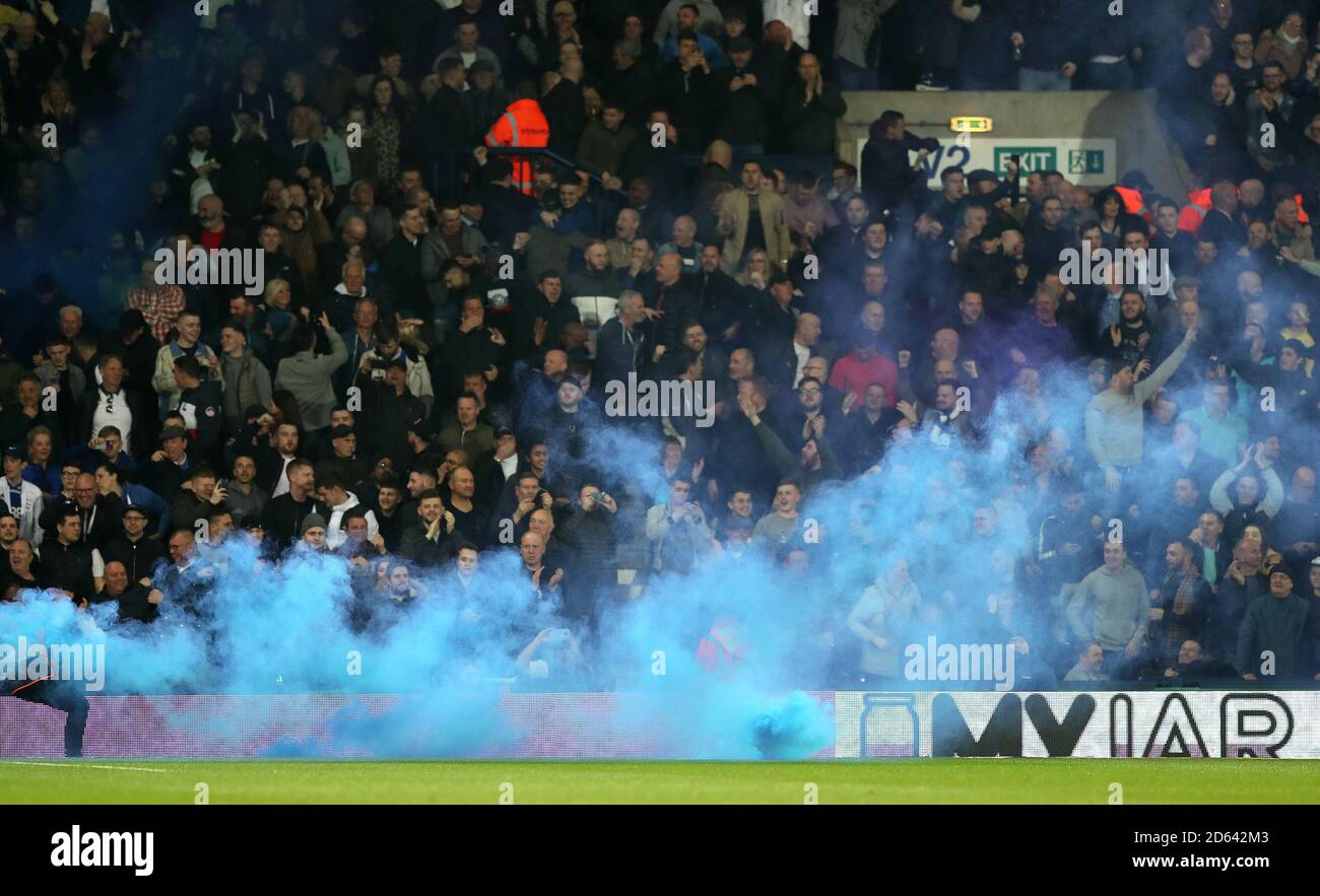Fans let off flares in the stands Stock Photo - Alamy