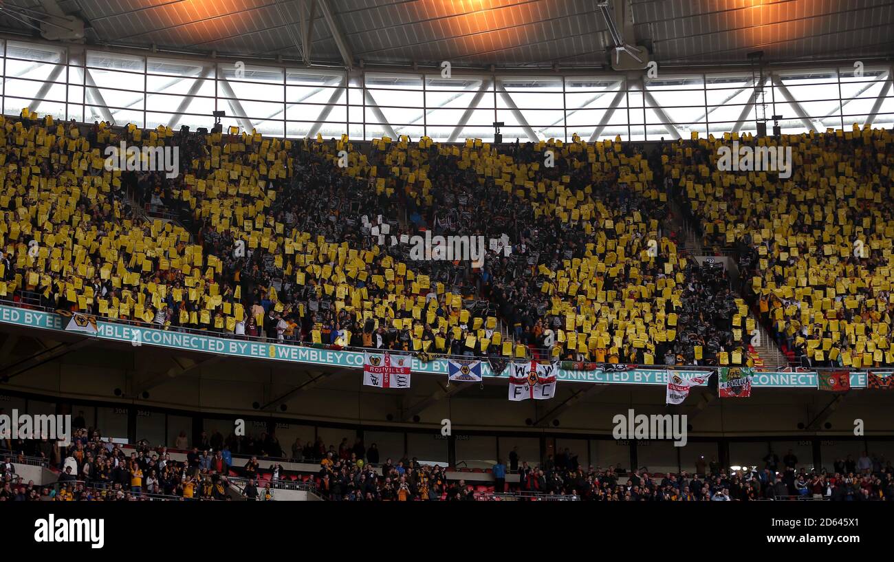 Wolverhampton Wanderers fans create a Wolves crest motif prior to kick ...