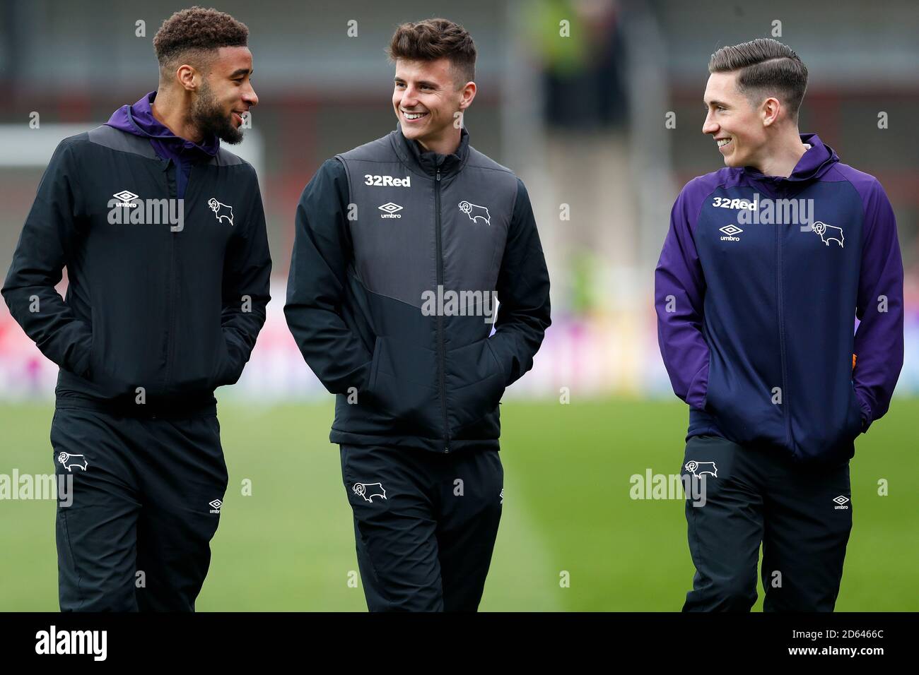 Derby County's Jayden Bogle (left), Mason Mount (centre) and Harry ...
