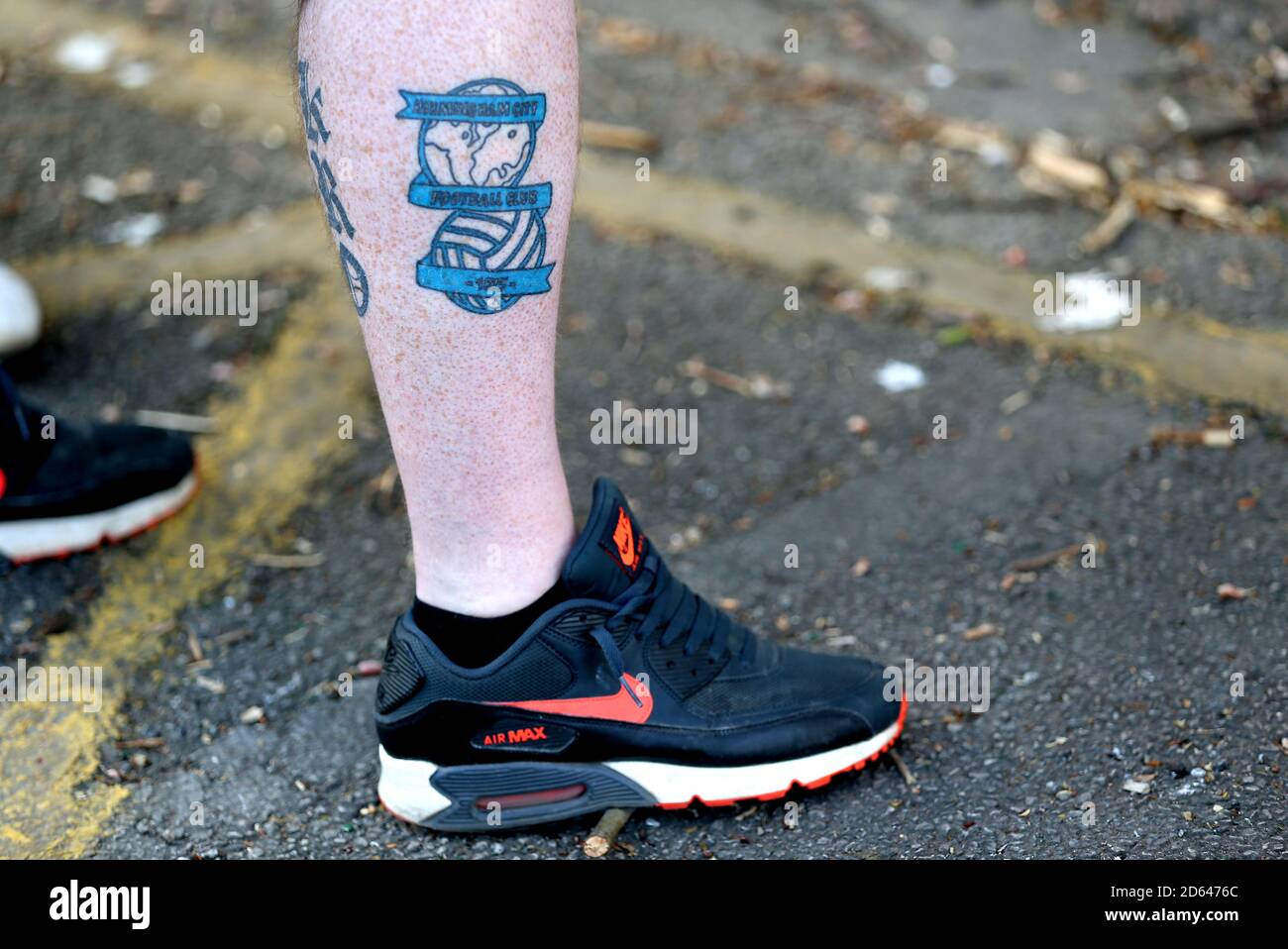 A detailed view of a Birmingham City supporters leg tattoo Stock Photo ...
