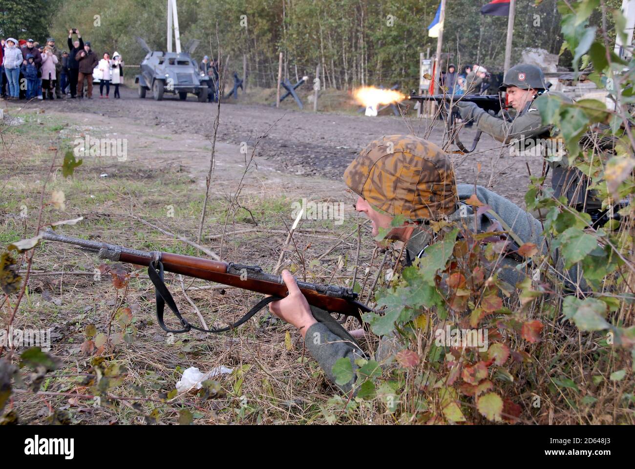 Konopnytsa, Ukraine, 14 October 2020. Members of historical military ...