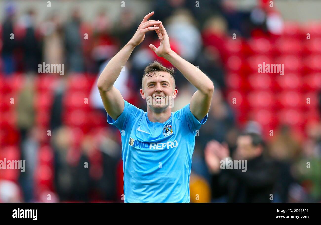 Coventry City's Jordan Shipley applauds the fans after the final ...