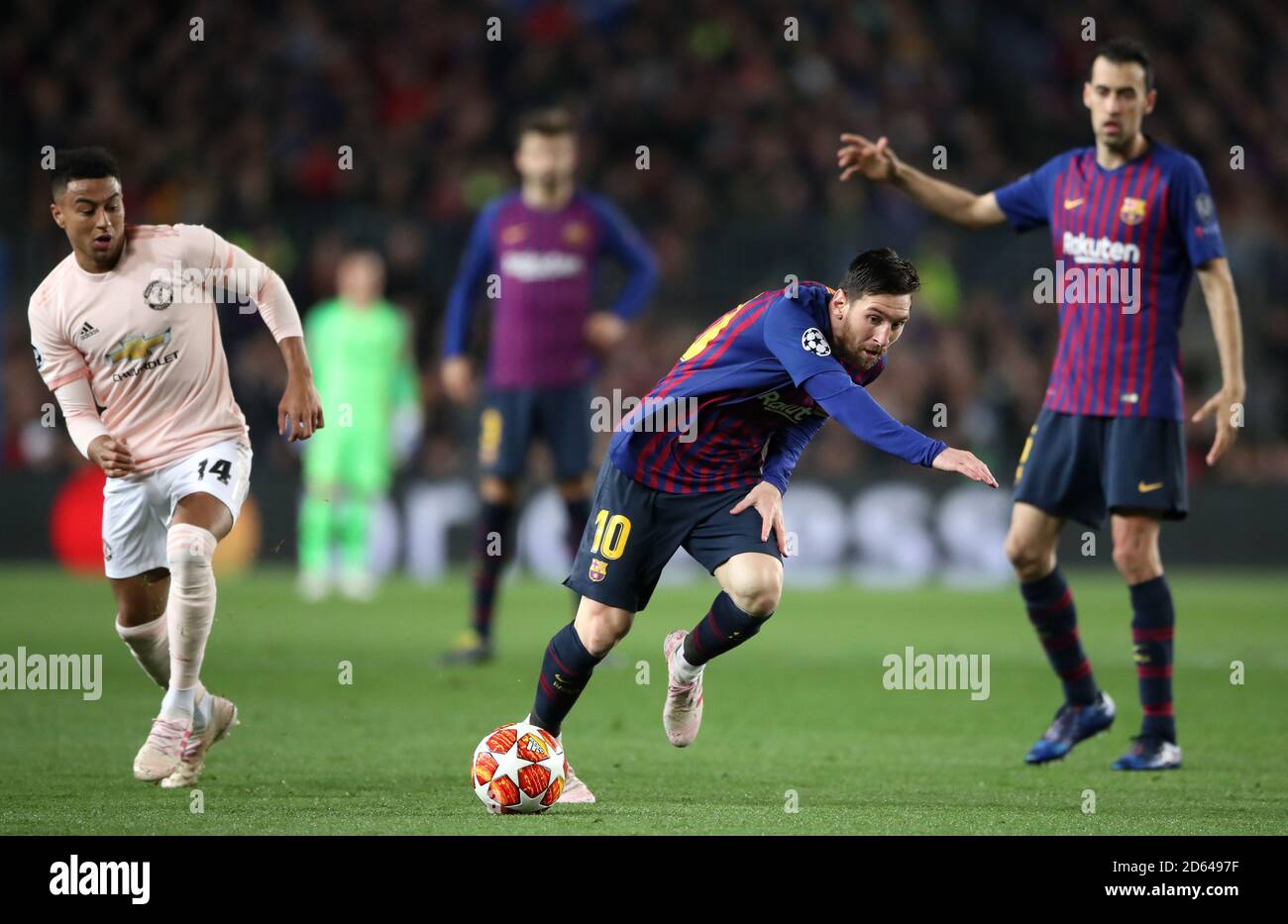 Manchester United's Jesse Lingard and Barcelona's Lionel Messi in ...