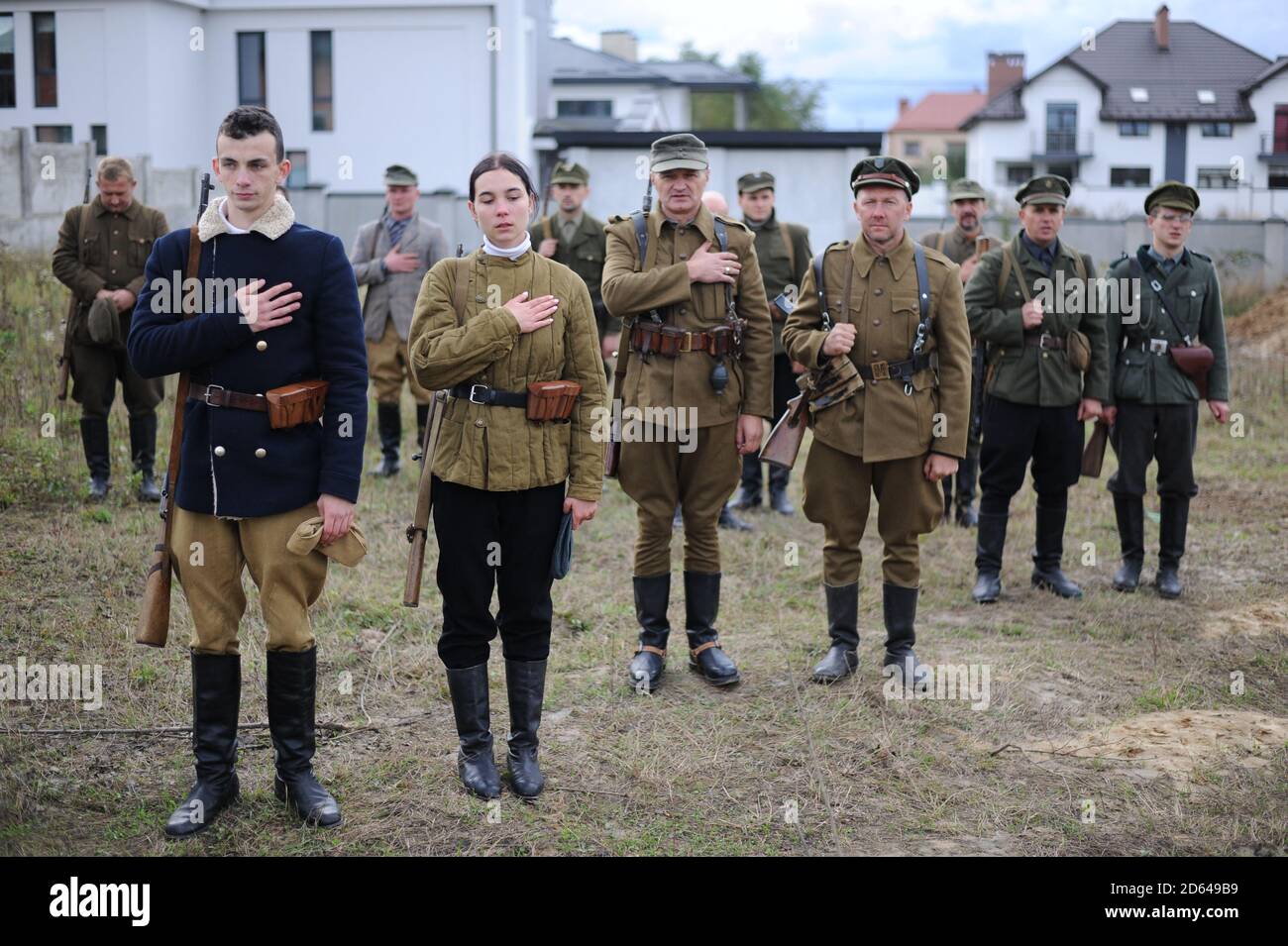 Konopnytsa, Ukraine, 14 October 2020. Members of historical military ...