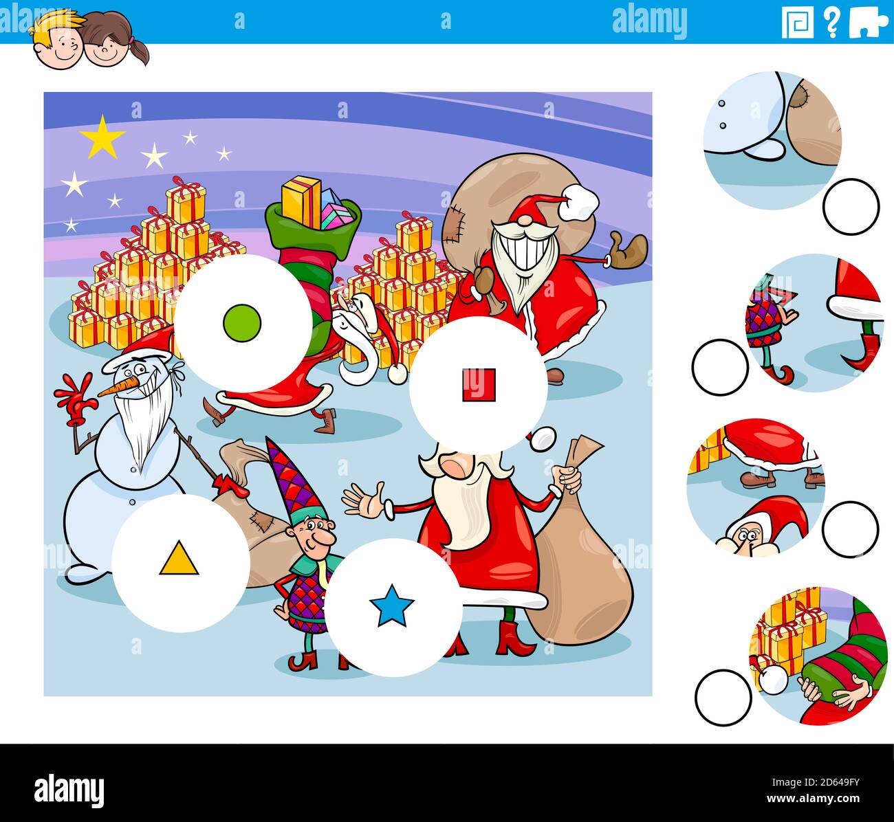 Cartoon Illustration of Educational Match the Pieces Jigsaw Puzzle Game ...