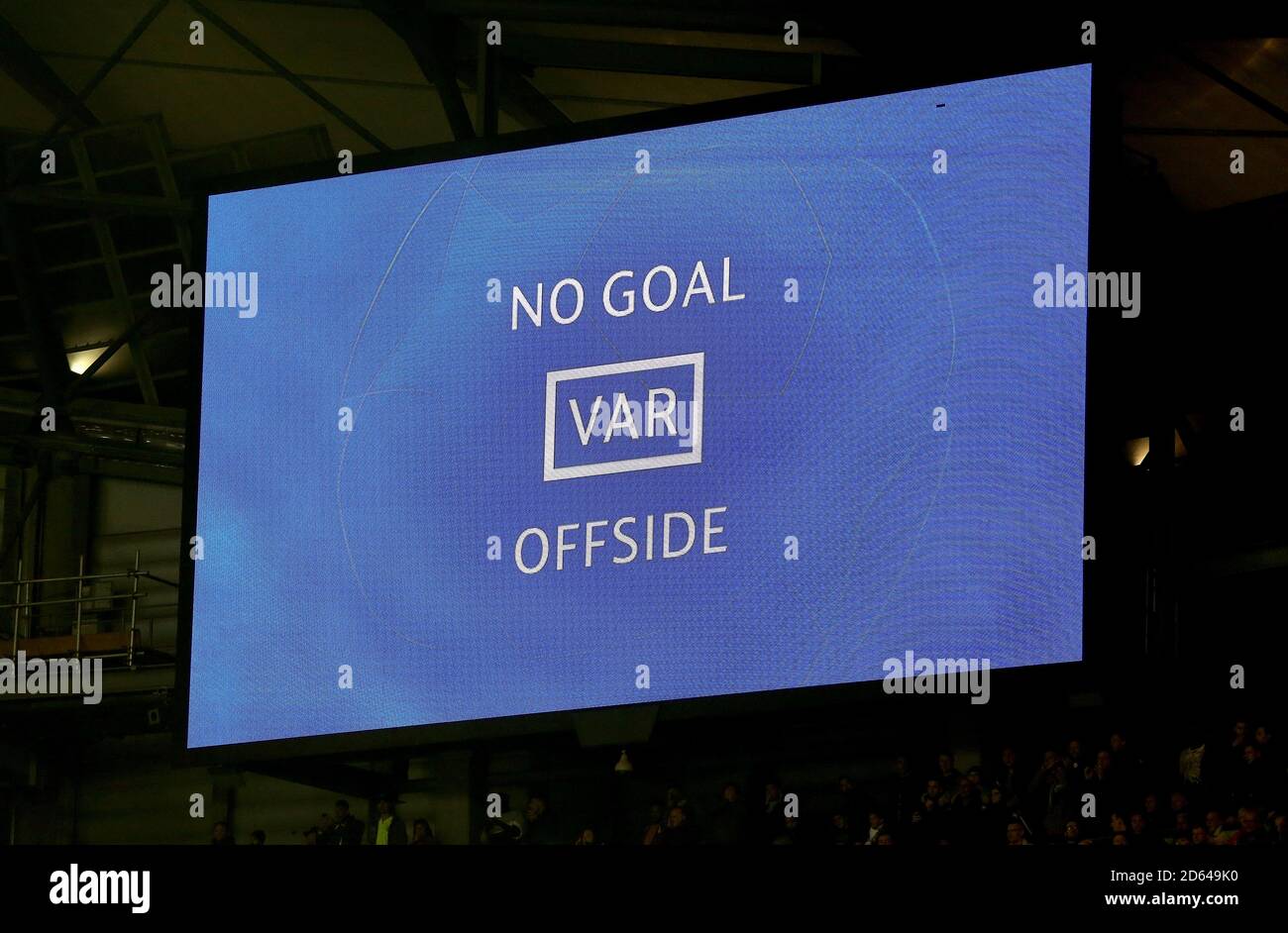 The big screen shows No Goal VAR Offside after Manchester City's Raheem ...