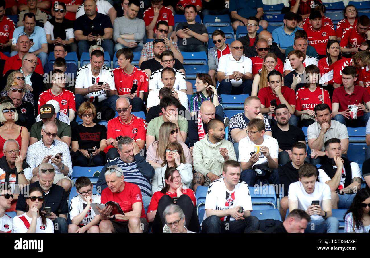 Charlton fans watch match action from the stands Stock Photo - Alamy