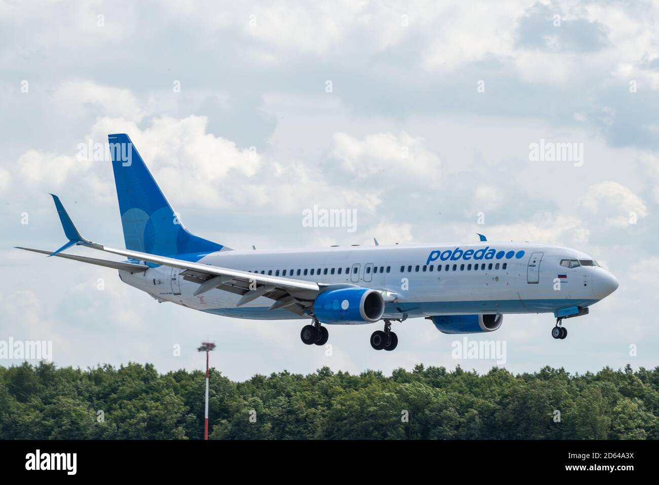 July 2, 2019, Moscow, Russia. Airplane Boeing Boeing 737-800 Pobeda ...