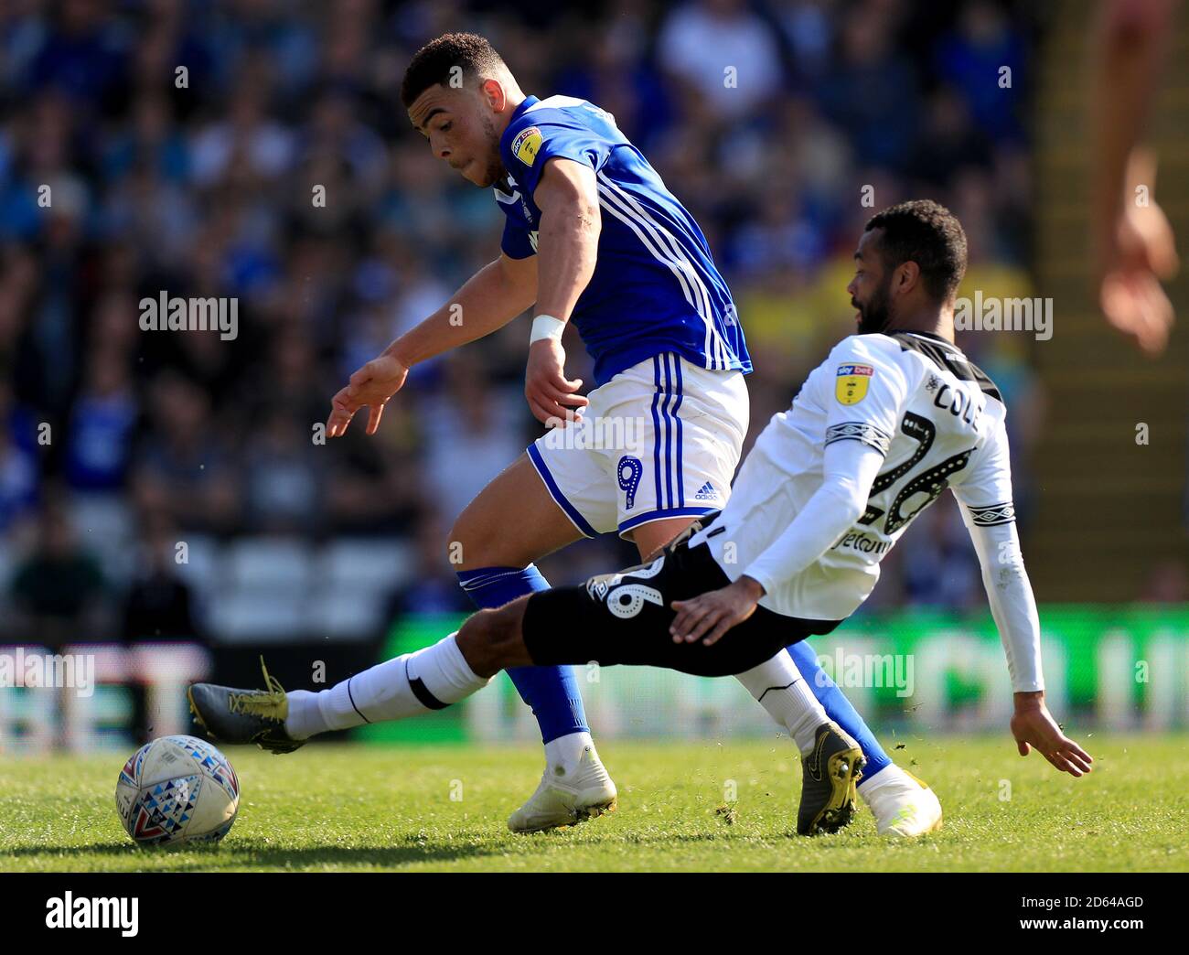 Birmingham City's Che Adams (left) and Derby County's Ashley Cole ...