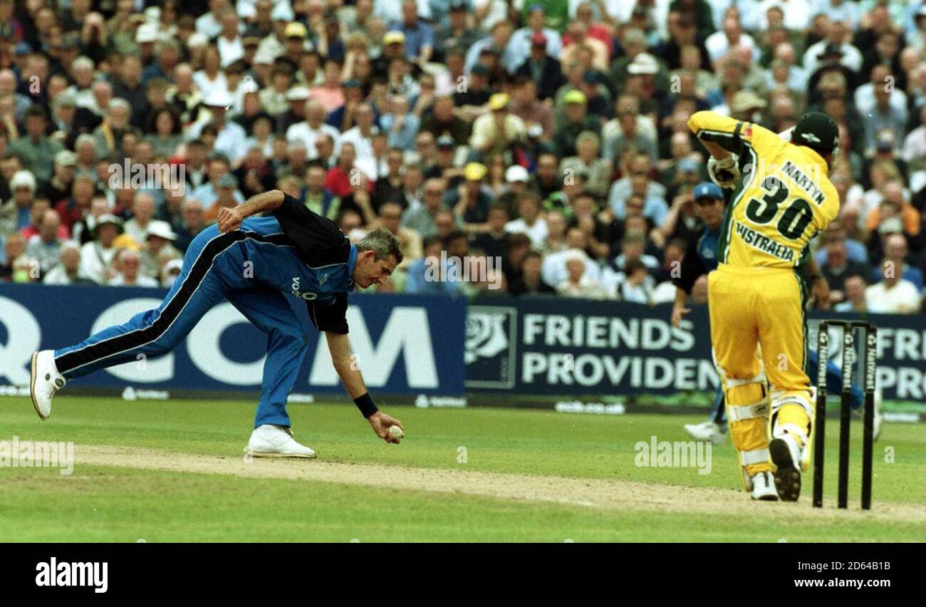 England's Andrew Caddick makes an attempted catch from the batting of ...