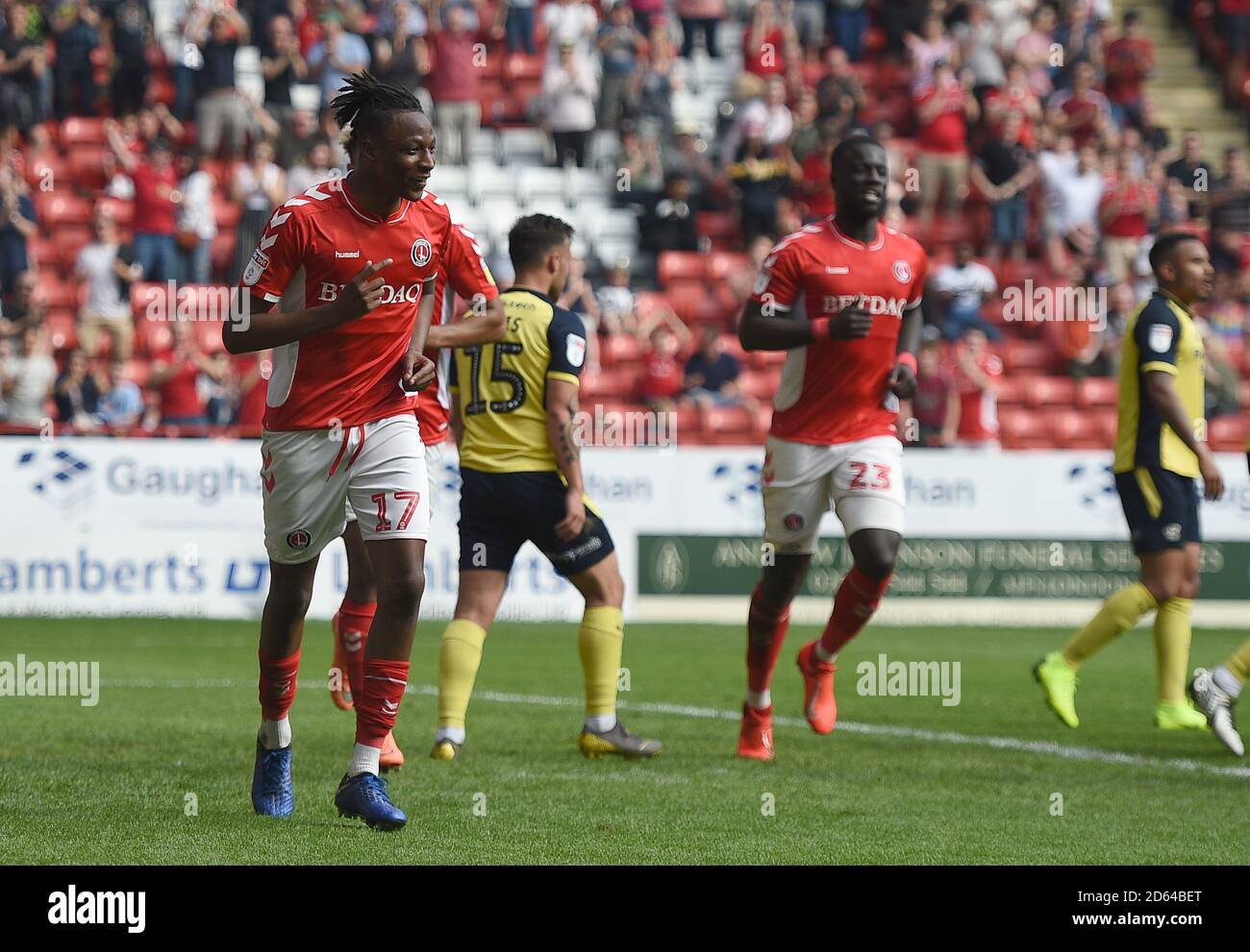 Charlton Athletic's Joe Aribo celebrates scoring their second goal ...