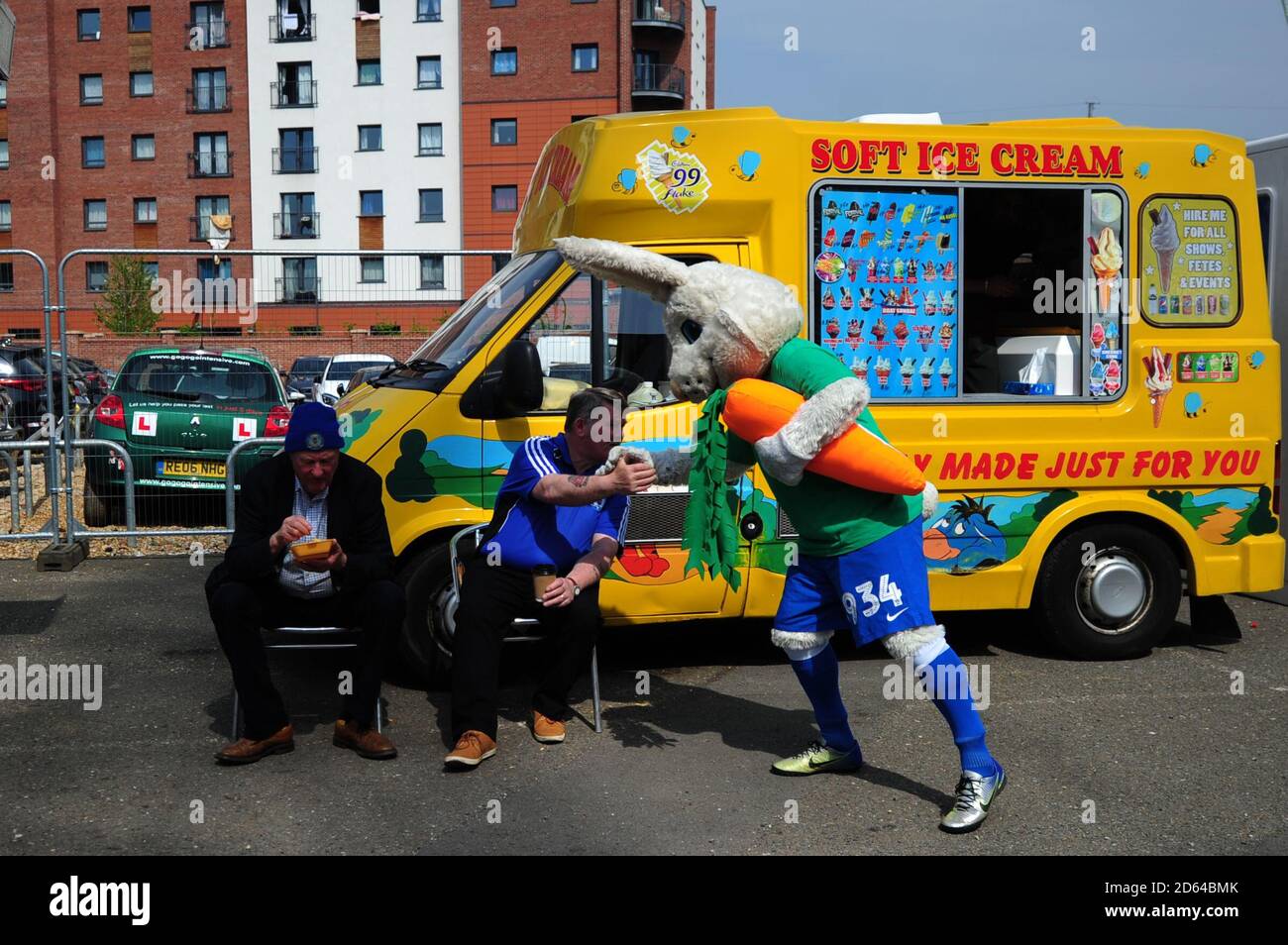 A general view outside of the Peterborough United Mascot Peter Burrow ...