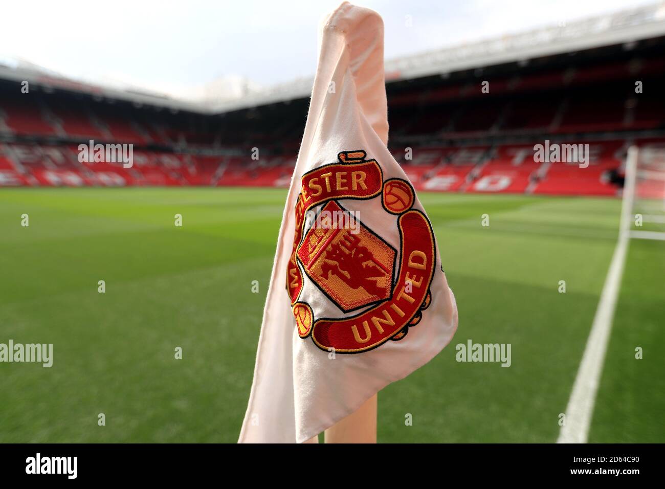Close up of the Manchester United corner flag before the game Stock ...