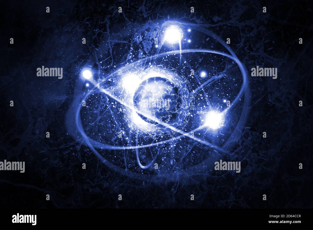 Close up of colorful atomic particle background science 3D illustration ...