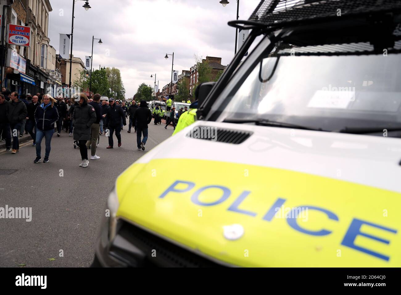 Police presence as fans make their way to the match ahead of the game ...