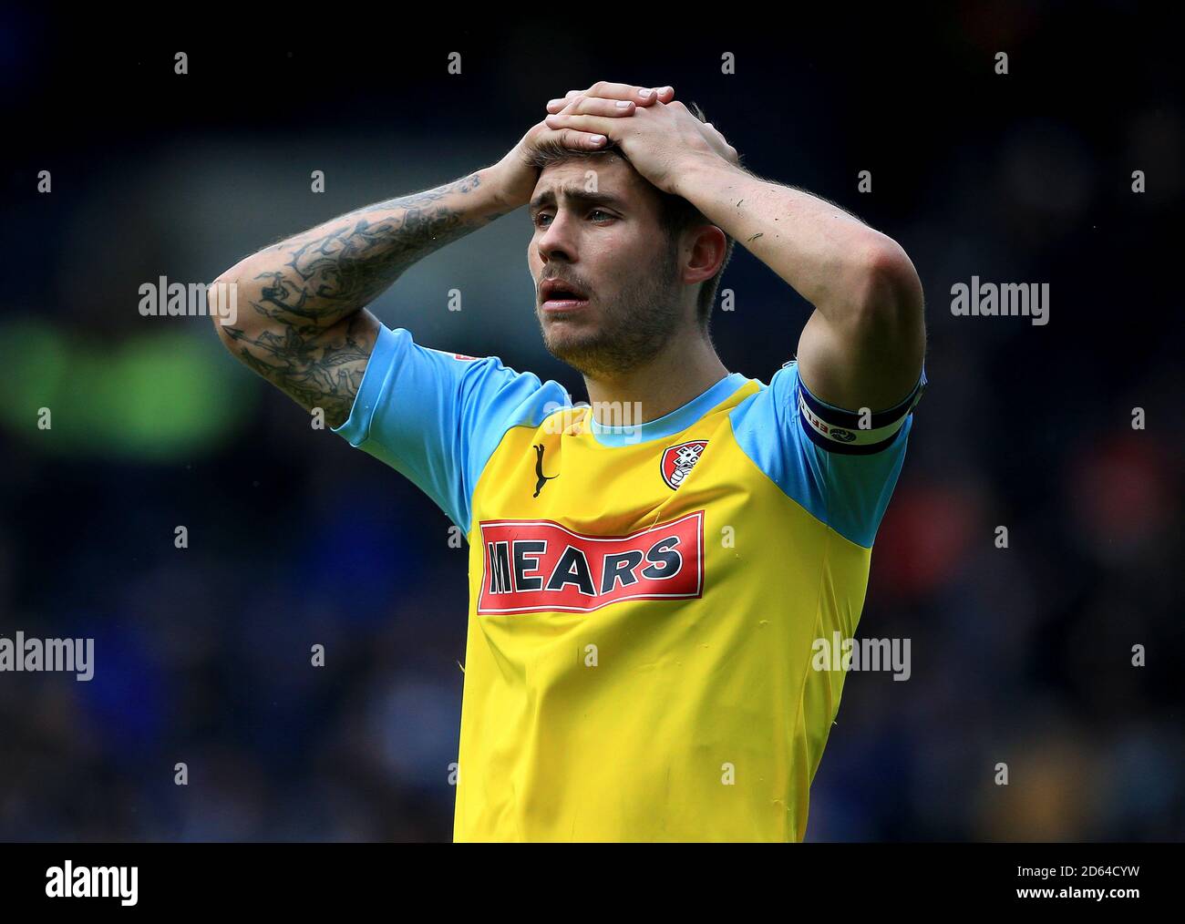 Rotherham United's Joe Mattock shows his dejection as his side are ...