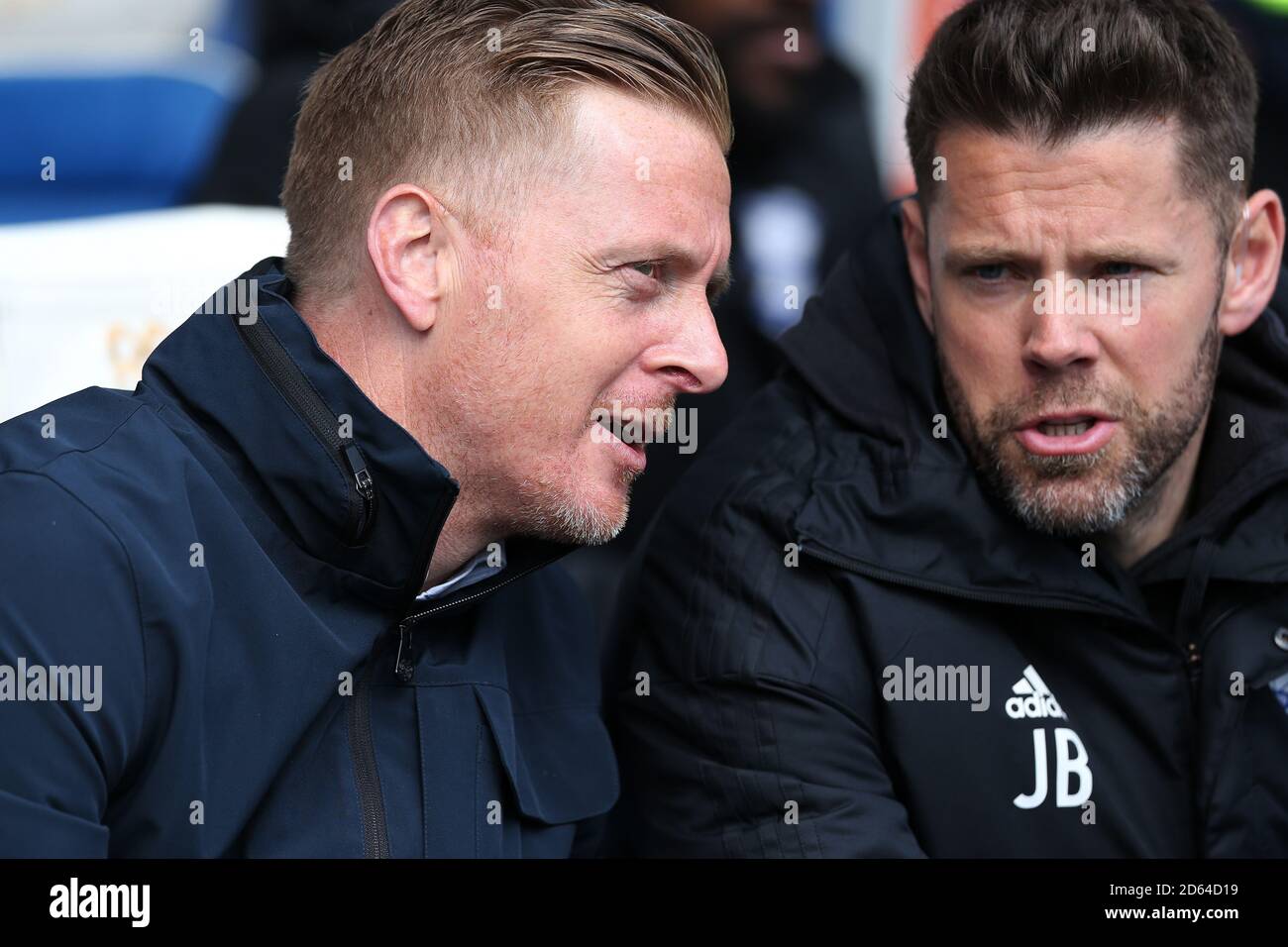 Birmingham City manager Garry Monk and his assistant James Beattie ...