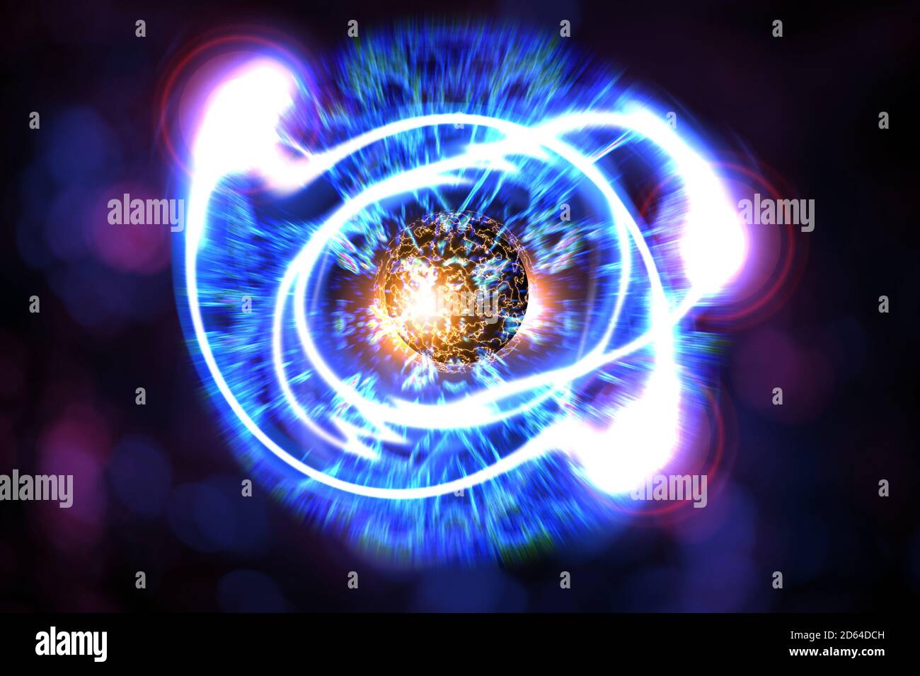 Close up of colorful atomic particle background science 3D illustration ...