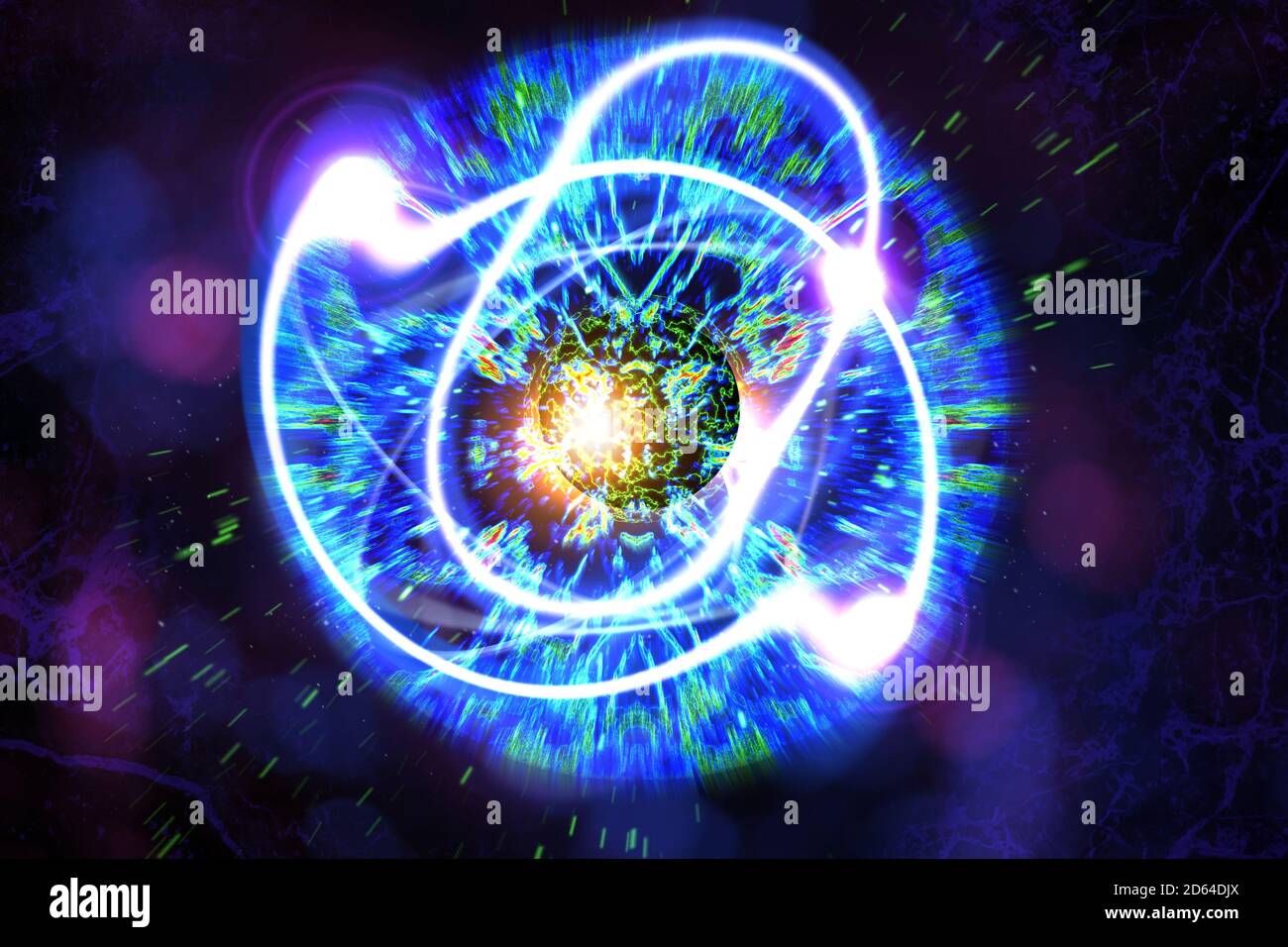 Close up of colorful atomic particle background science 3D illustration ...