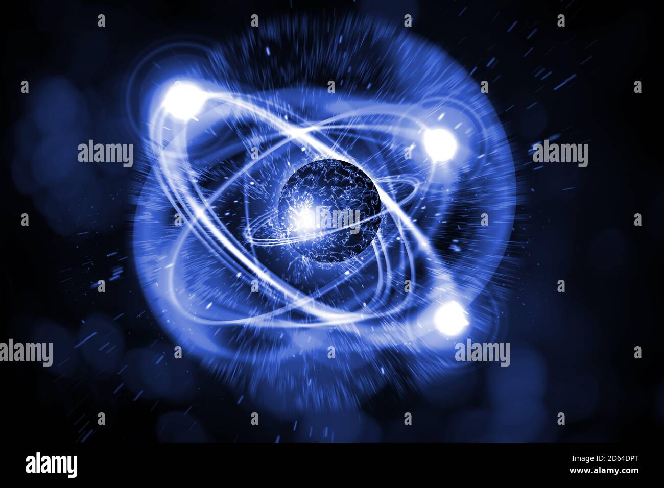 Close up of colorful atomic particle background science 3D illustration ...