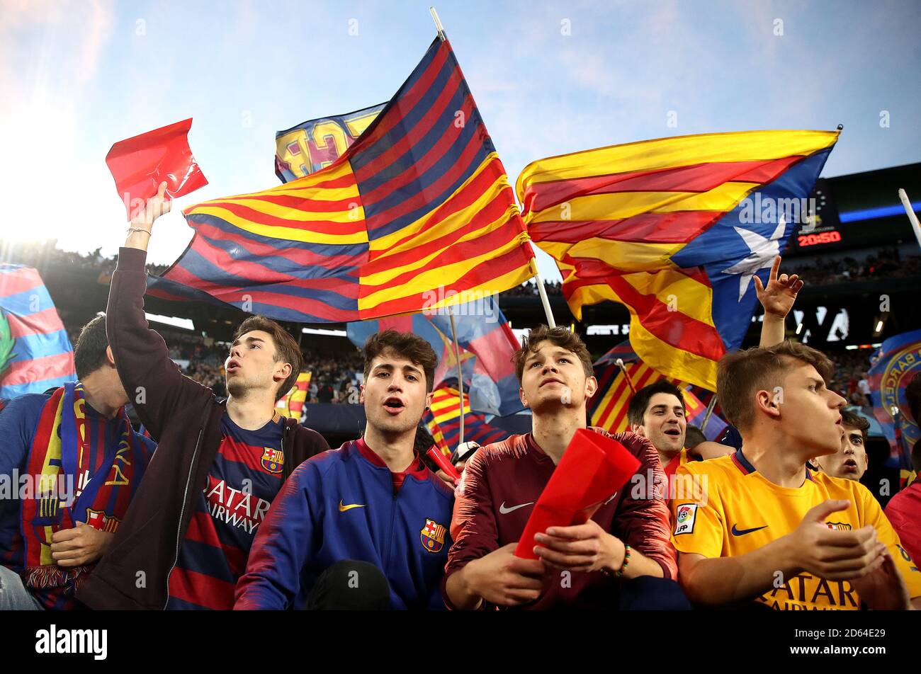 Barcelona fans show their support in the stands Stock Photo - Alamy