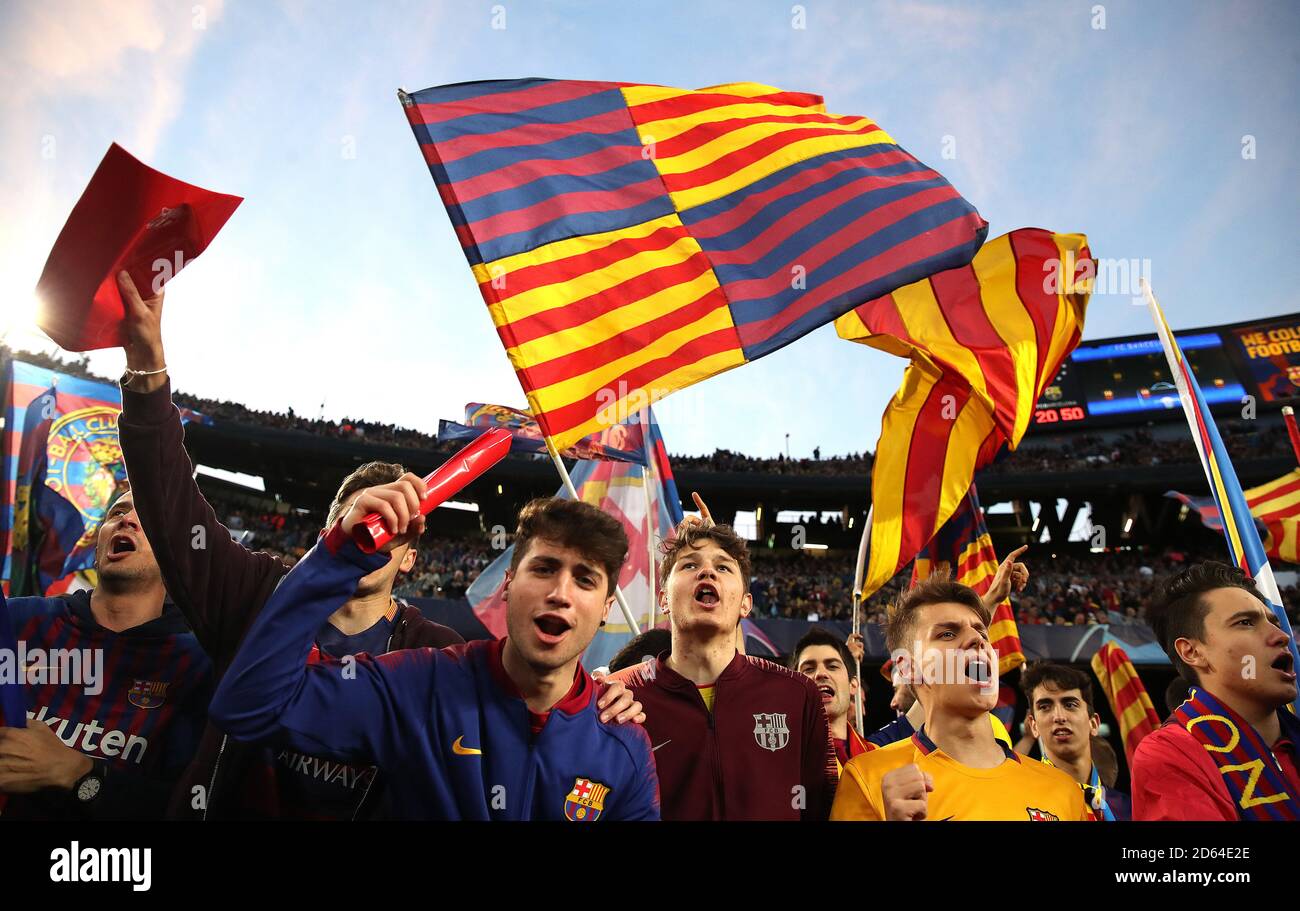 Barcelona fans show their support in the stands Stock Photo - Alamy