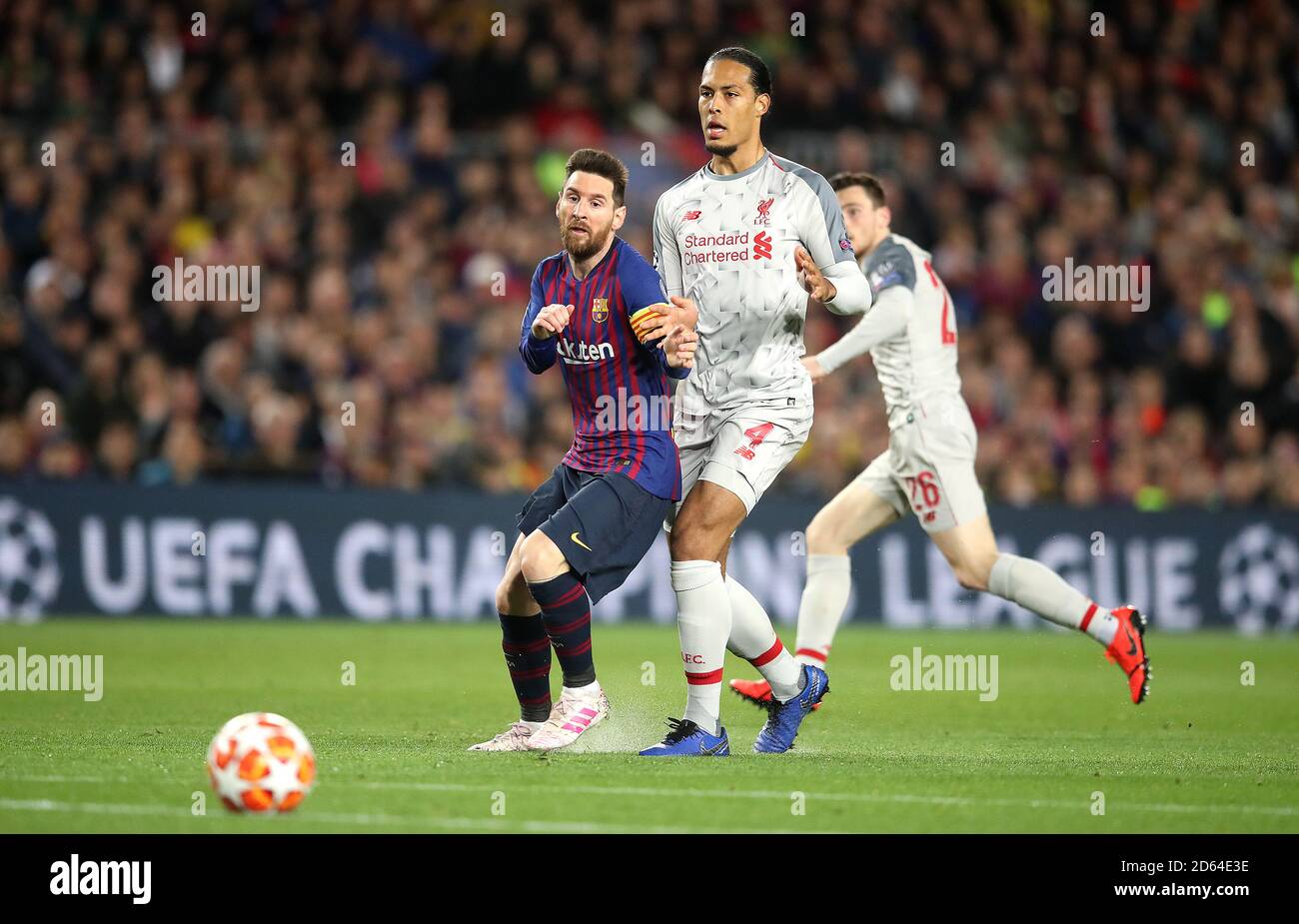 Barcelona's Lionel Messi (left) and Liverpool's Virgil van Dijk (right ...